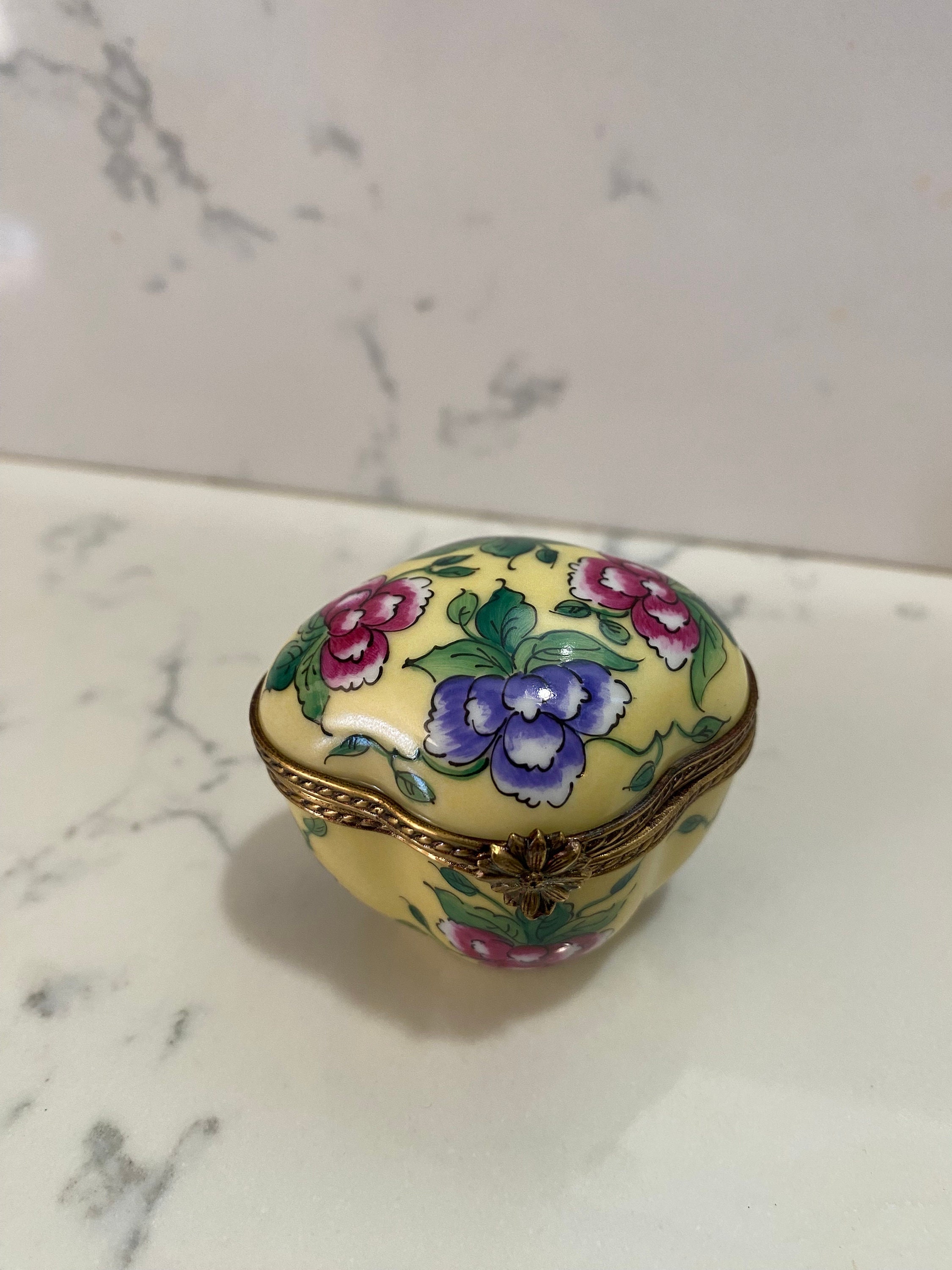 Rare Limited Edition Yellow Traditional Floral Limoges Box French ...