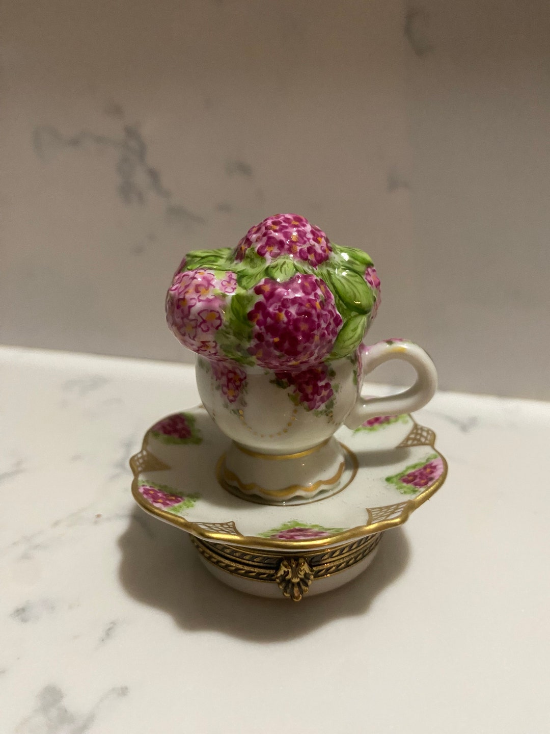 Limited Edition Pink Hydrangea Tea Cup & Saucer Limoges Box French ...