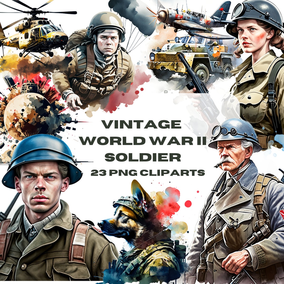 Vintage World War Cliparts and PNG Bundle, Digital Download, US Soldier ...
