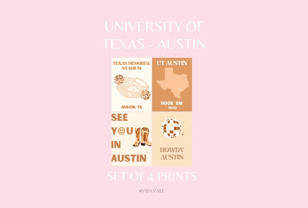 University of Texas Preppy Wall Art - Set of Four Digital Prints - Etsy