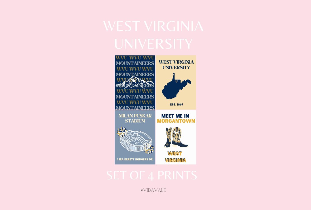 West Virginia University Preppy Wall Art Set of Four Digital Prints - Etsy