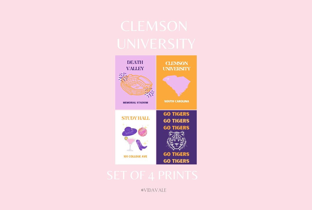 Clemson University Preppy Wall Art - Set of Four Prints - Etsy