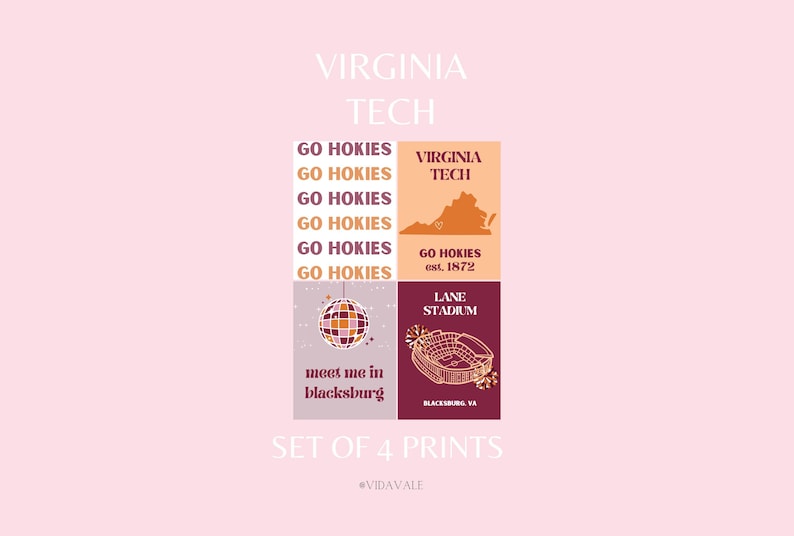 Virginia Tech Preppy Wall Art - Set of Four Digital Prints - Etsy