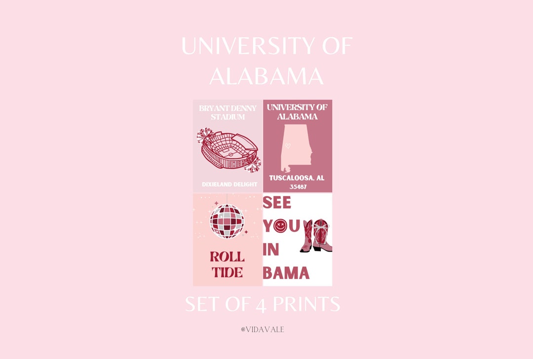 University of Alabama Preppy Wall Art - Set of Four Digital Prints - Etsy