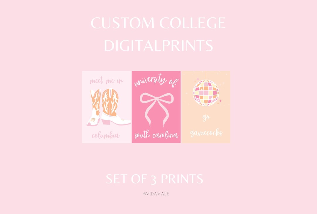 Personalized College Wall Prints - Set of Three | Bow Wall Set ...