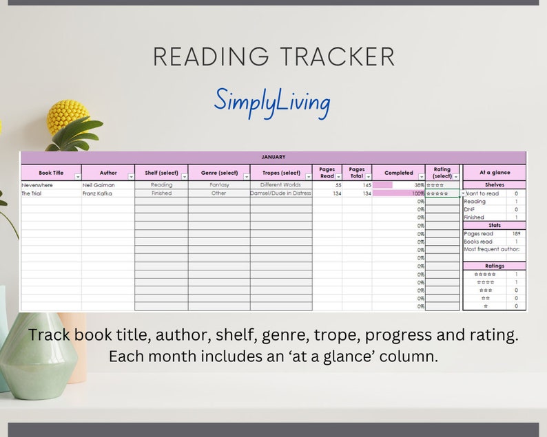 Simple Reading Tracker | Book Tracker | Personal Library Tracker ...