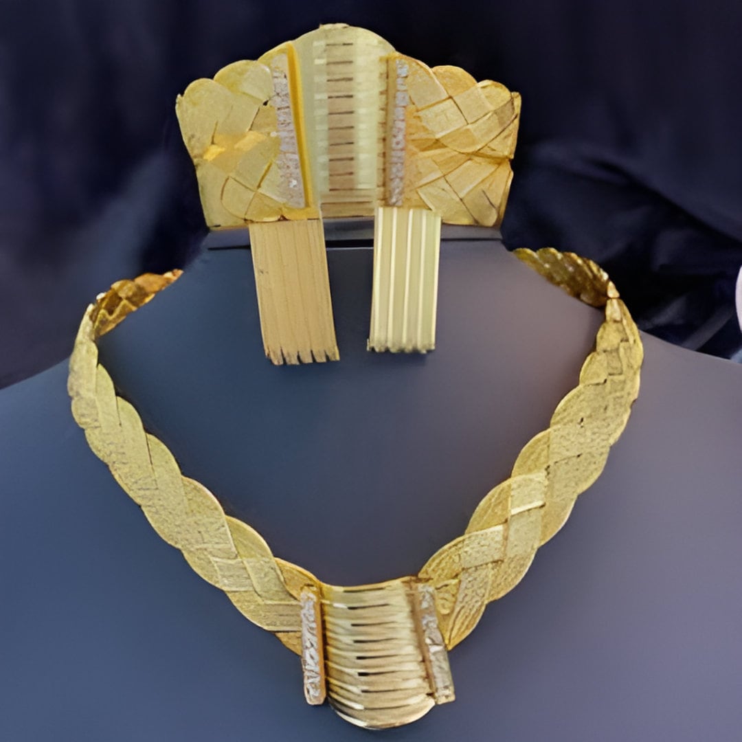 22 Carat Gold Plated Trabzon Wicker Necklace Jewelry Set,gold Plated ...