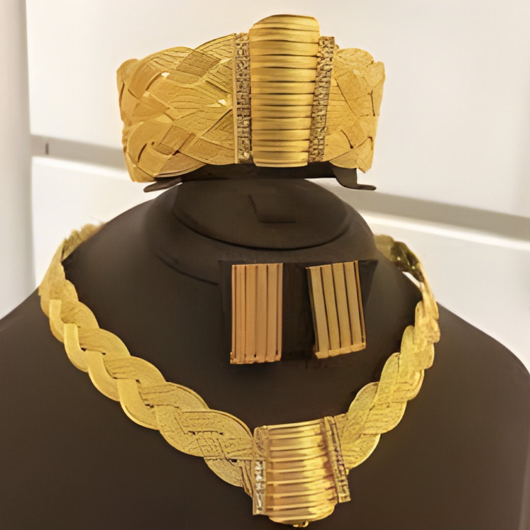 22 Carat Gold Plated Trabzon Wicker Necklace Jewelry Set,gold Plated ...