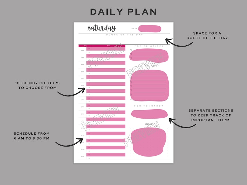 Daily Printable Planner, Week Overview, Digital Planner, Day Schedule ...