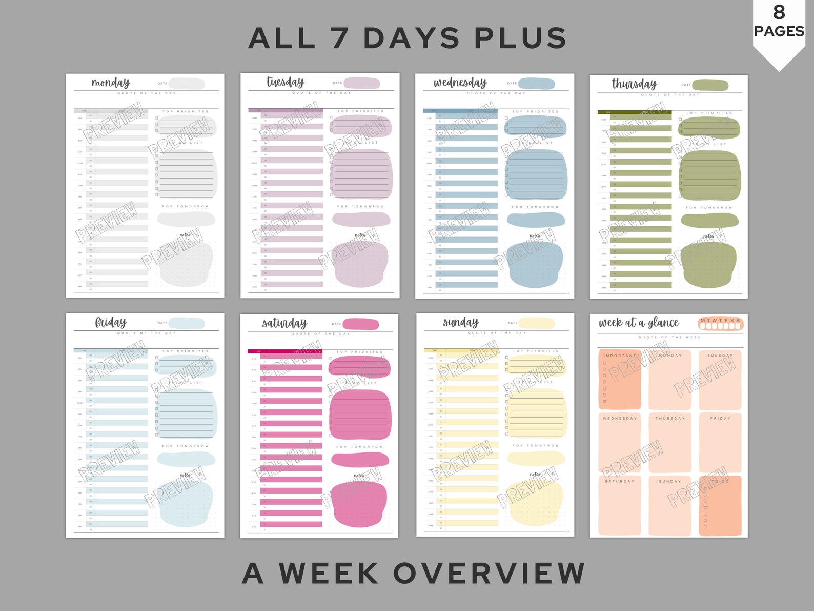 Daily Printable Planner, Week Overview, Digital Planner, Day Schedule ...