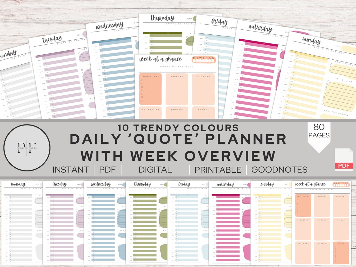 Daily Printable Planner, Week Overview, Digital Planner, Day Schedule ...