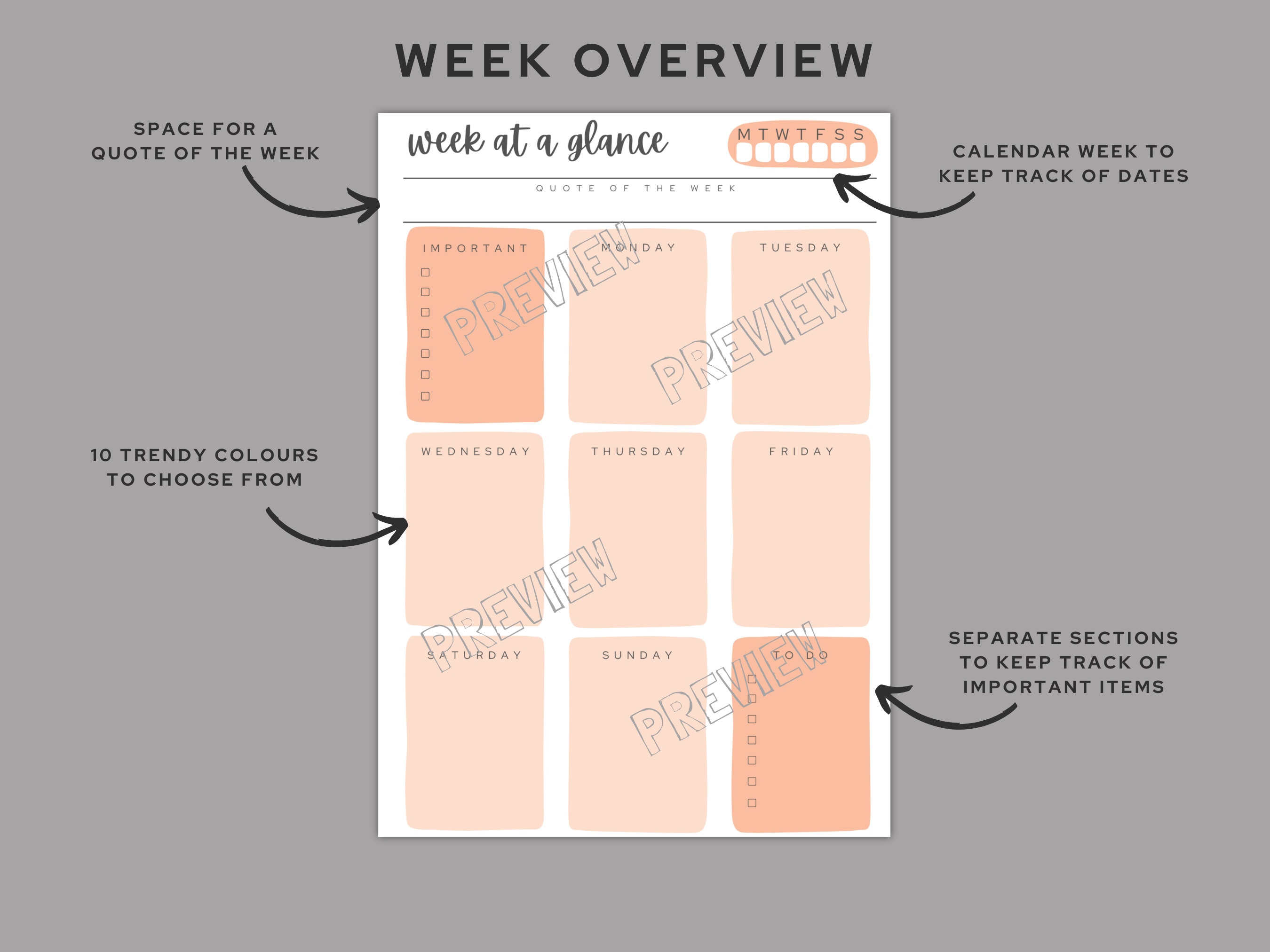Daily Printable Planner, Week Overview, Digital Planner, Day Schedule ...