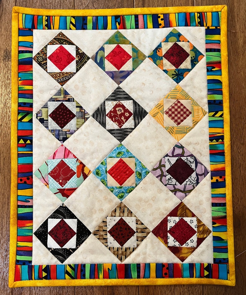 ECONOMY BLOCKS, 1 Trivet, 2 Squares, on Point, Hanging Sleeve, Diagonal ...