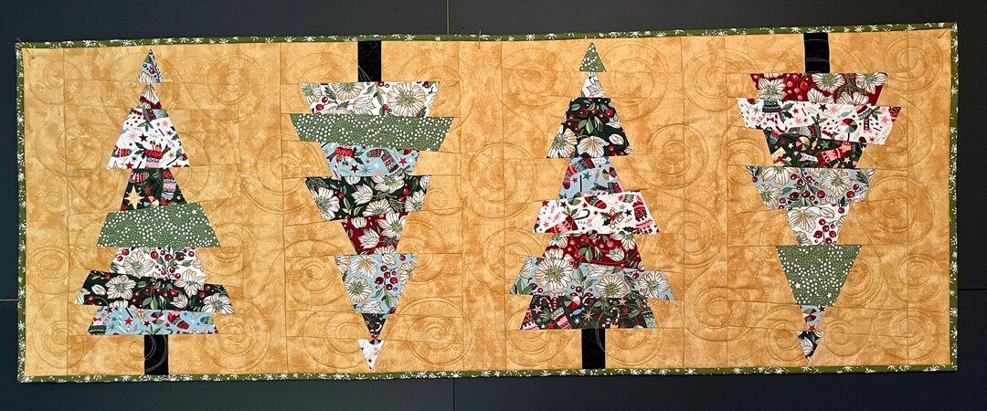WINTER WONKY TREES: 16, Off-center, Table Runner, Tree Uses Eight Different Fabrics, Swirls ...