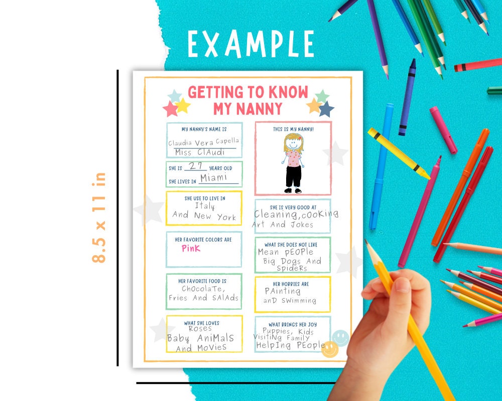 All About My Nanny Printable, Get to Know Me, All About Me, Kid ...