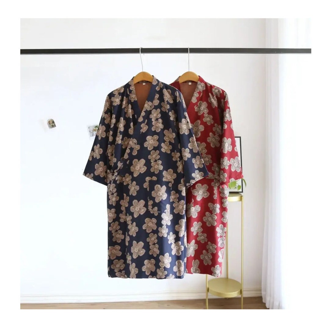 Spring Japanese Kimono Floral Robe for Women Double Layer Robe Women's ...