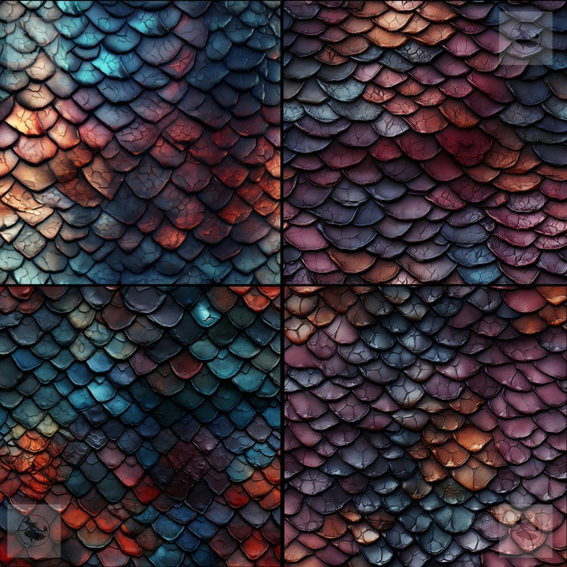 Dragon Scales Digital Paper, Seamless 3D Realistic Dragonscale ...