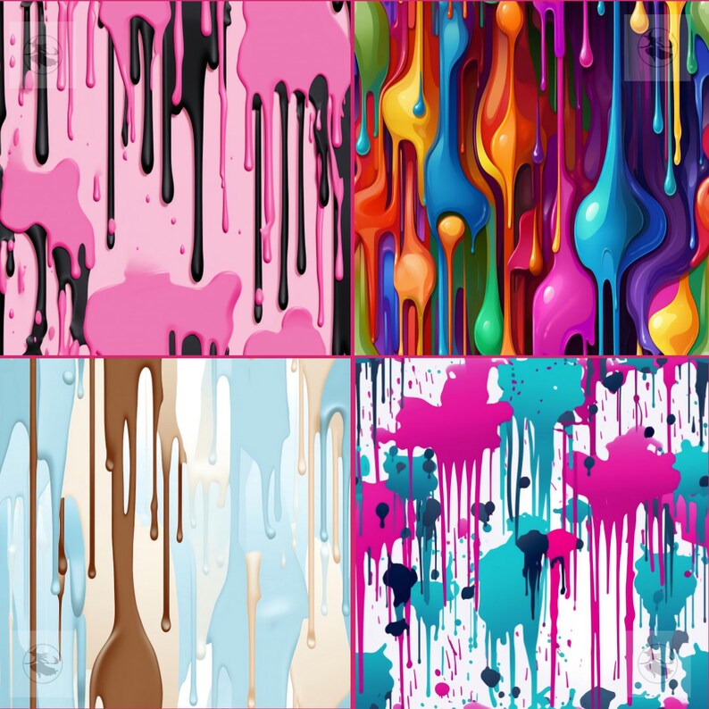 Dripping Paint Digital Paper, Seamless Neon Liquid Paint Drips Pattern ...