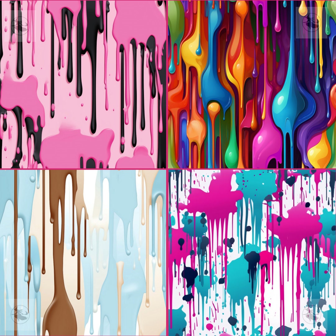 Dripping Paint Digital Paper, Seamless Neon Liquid Paint Drips Pattern ...