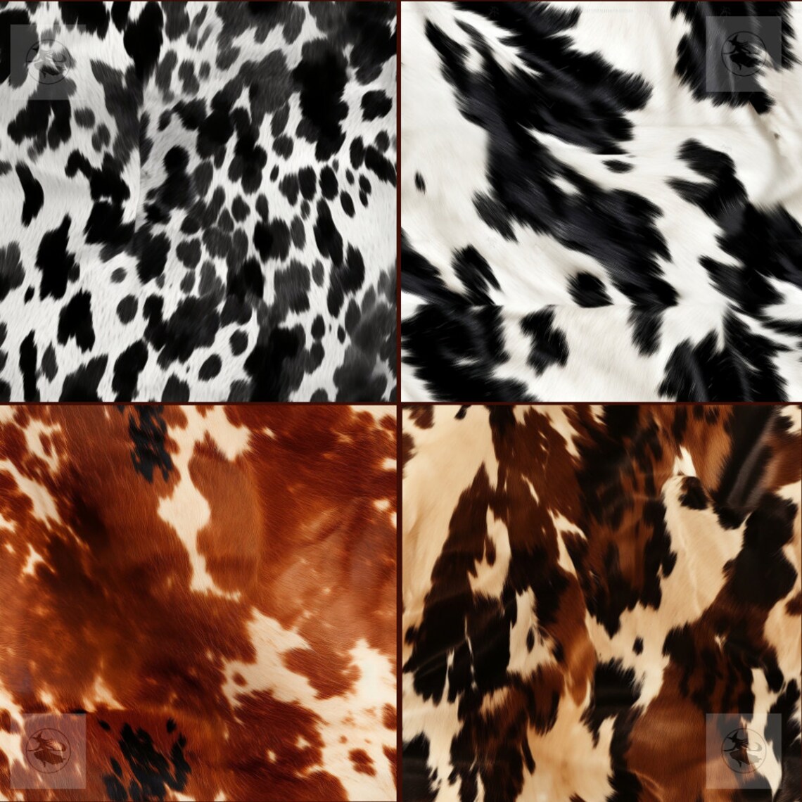Cowhide Digital Paper: Seamless Cow Print Leather Textures (digital ...