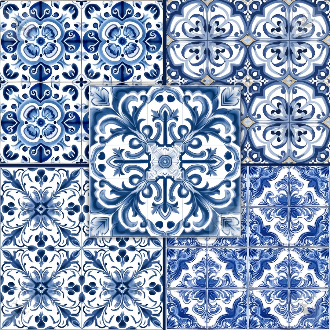 Seamless Portuguese Tiles Blue and White Digital Pattern, Azulejo ...