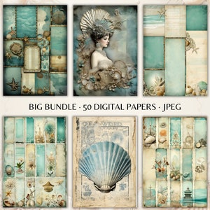 BIG BUNDLE Seashells Junk Journal Digital Paper, Vintage Nautical ...