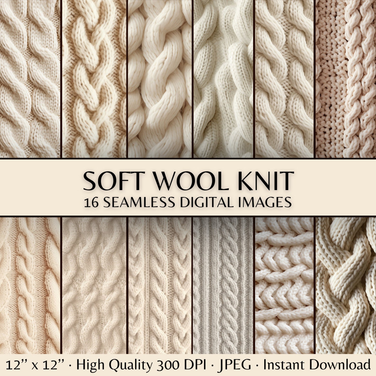 Wool Knit Digital Paper, Seamless Knitted Chunky Sweater Texture ...