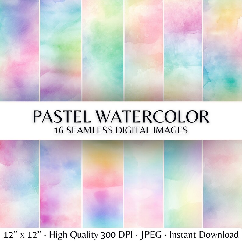 Pastel Rainbow Watercolor Gradient Digital Paper, Seamless Ombre ...