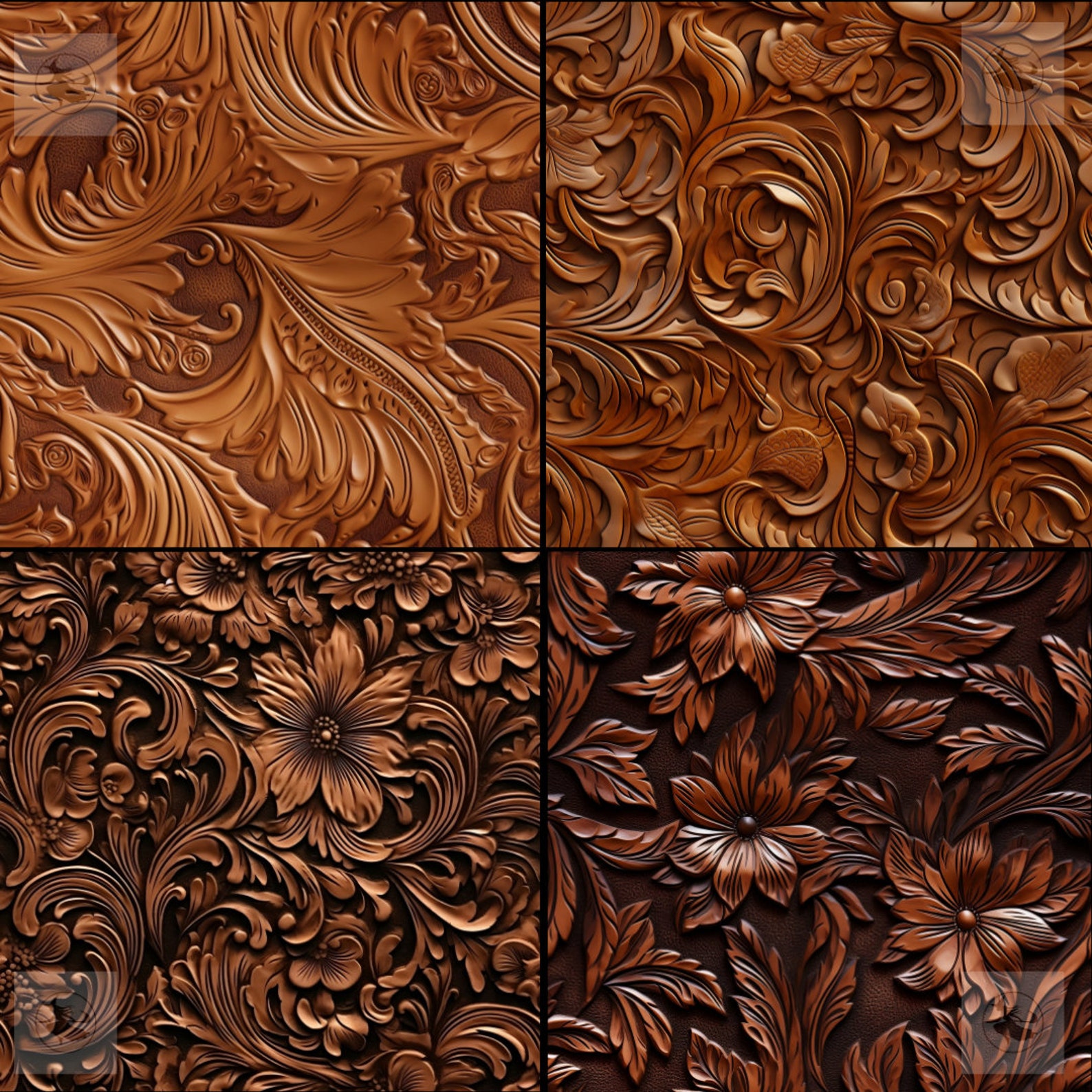 Embossed Leather Digital Paper, Seamless Floral Western Cowgirl Pattern ...