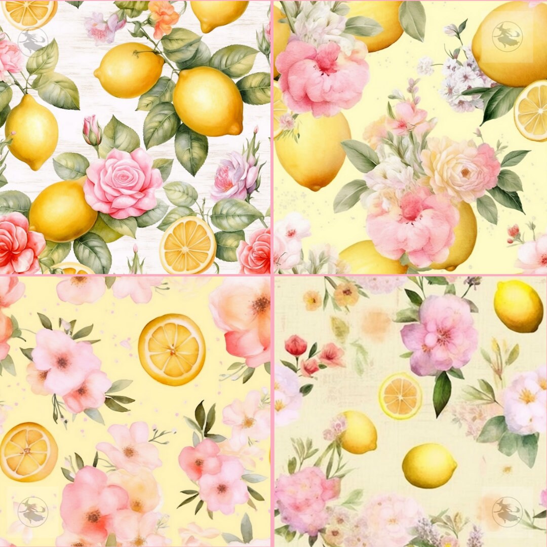 French Vintage Lemons Digital Paper, Seamless Watercolor Italy Lemons ...