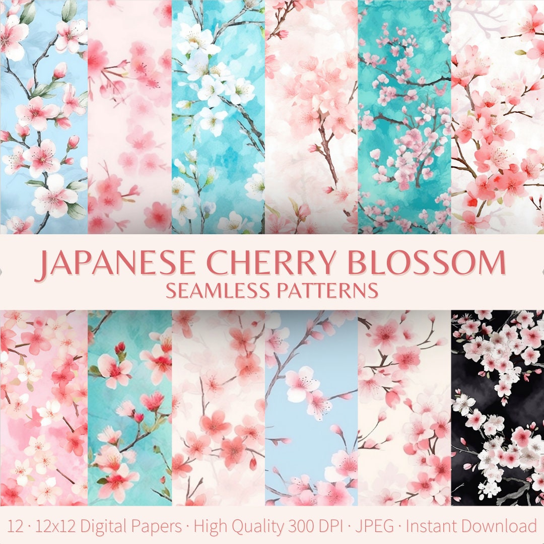Seamless Japanese Cherry Blossom Digital Paper, Pastel Watercolor ...