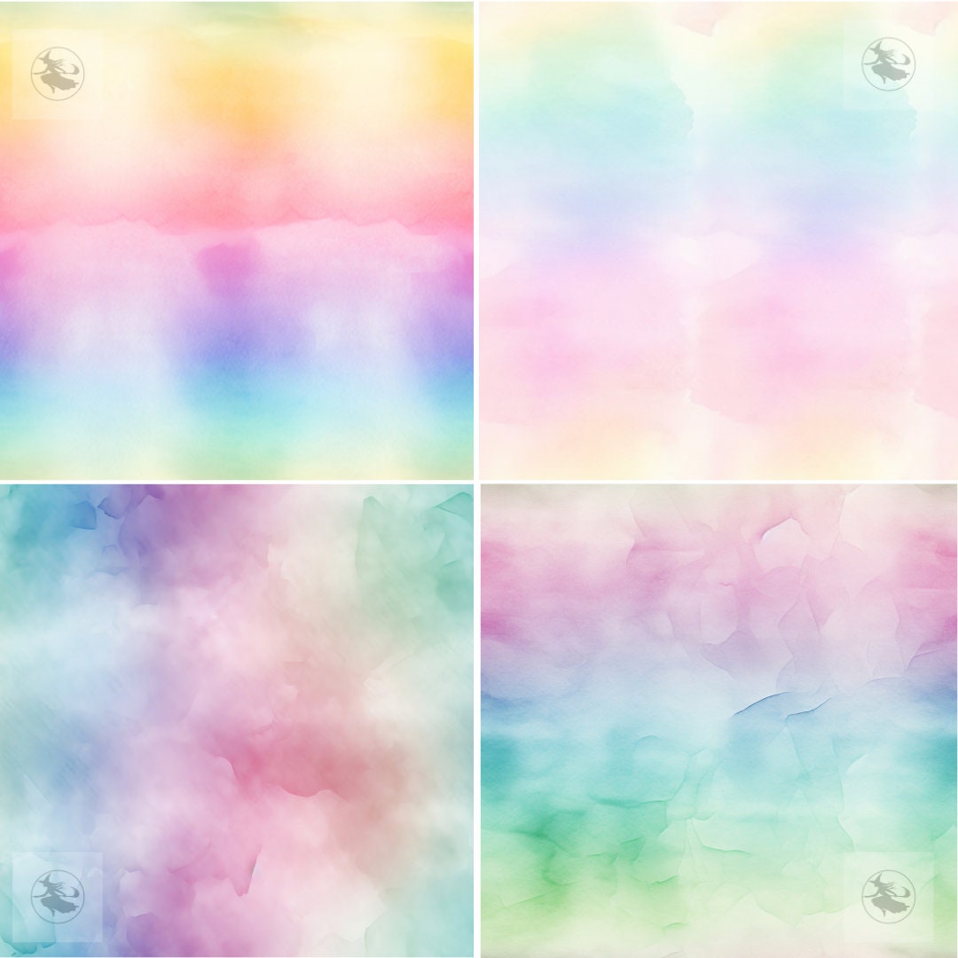 Pastel Rainbow Watercolor Gradient Digital Paper, Seamless Ombre ...