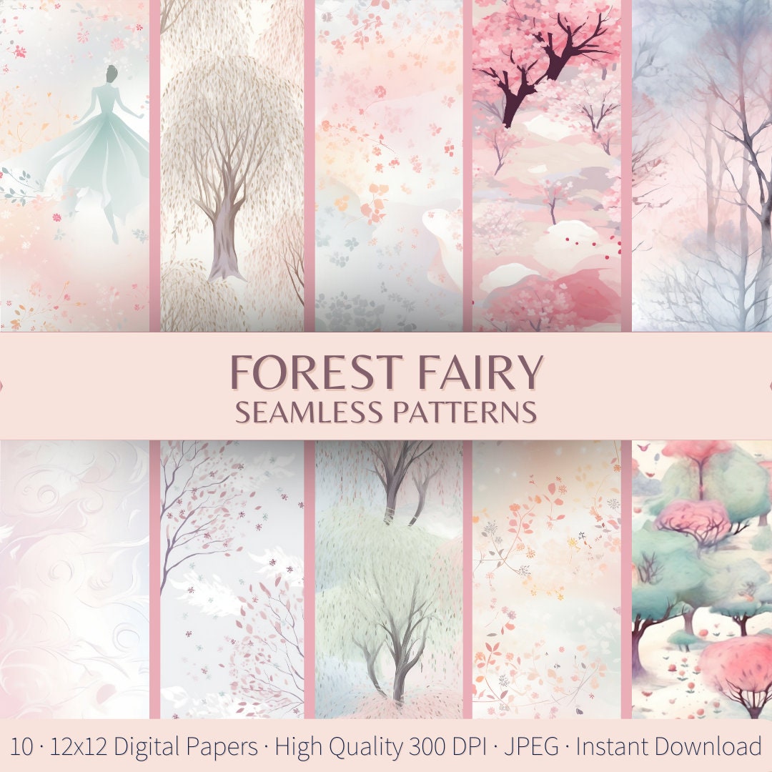 Fairytale Forest Digital Paper, Seamless Watercolor Magical Forest ...