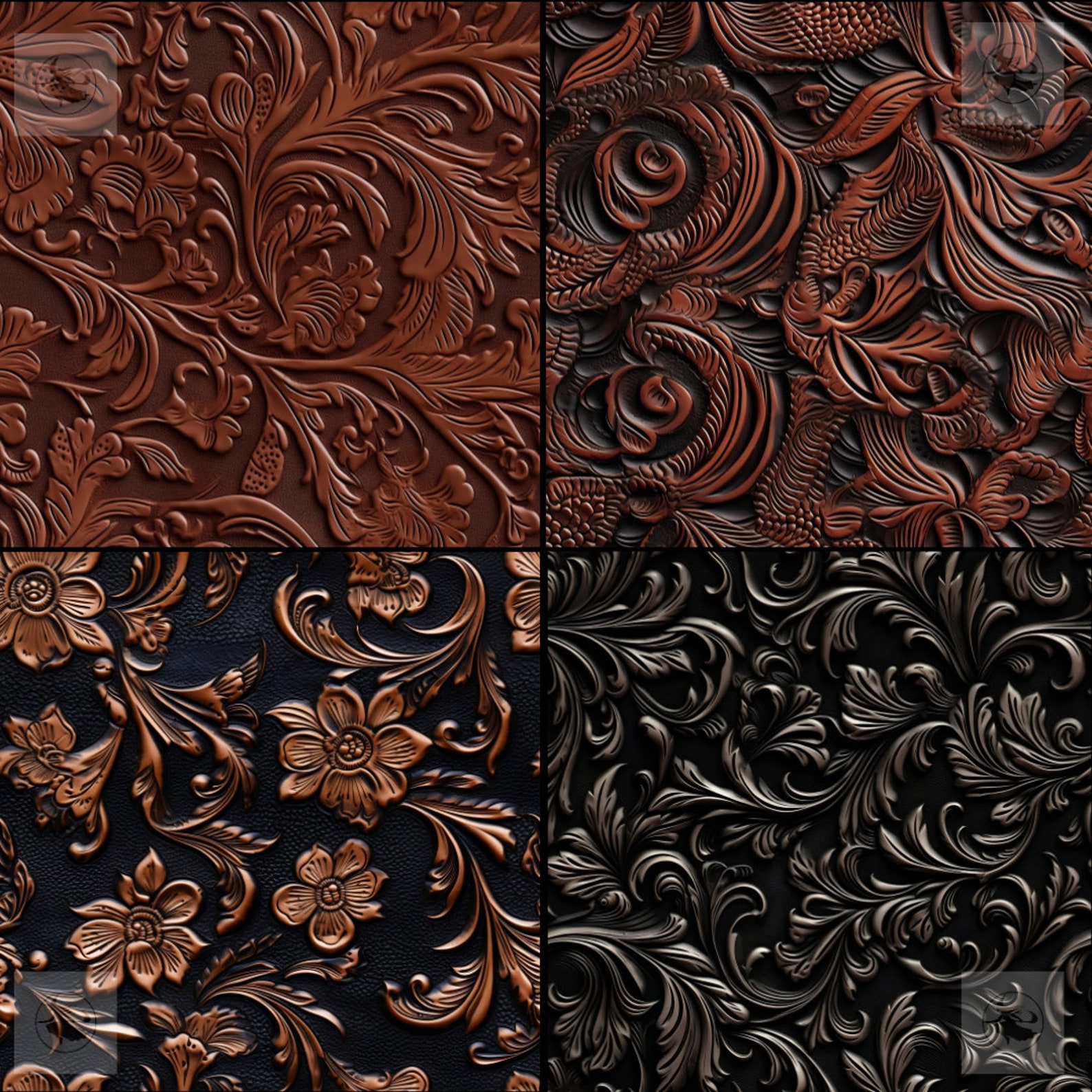 Embossed Leather Digital Paper, Seamless Floral Western Cowgirl Pattern ...
