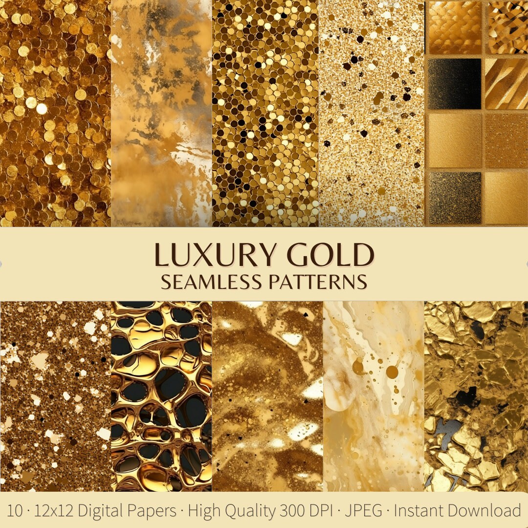 Gold Glitter Digital Paper, Seamless Shiny Gold Foil Pattern, Luxury ...