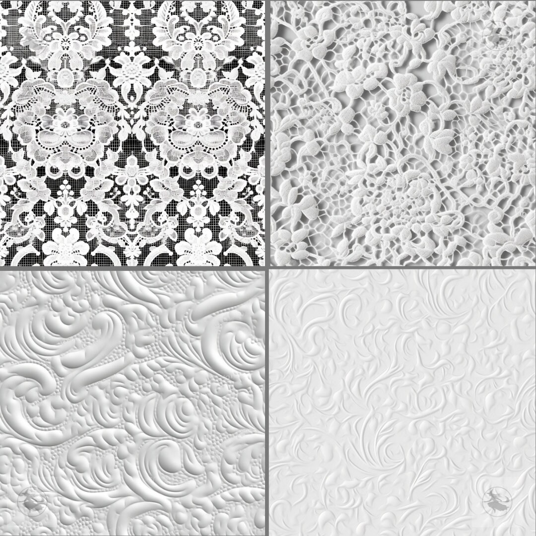 Seamless Ivory Lace & Embossed Floral Digital Paper, White Embossed ...