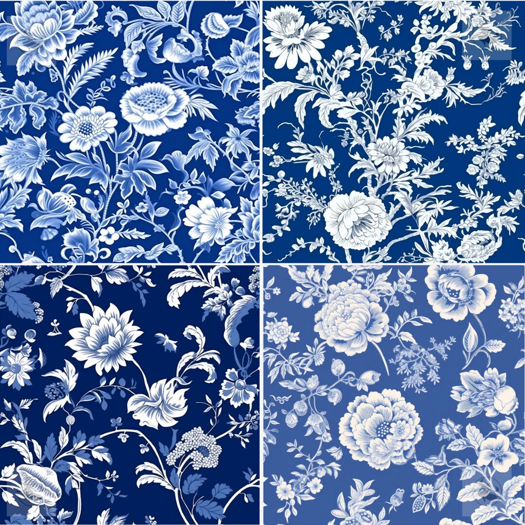 Blue Chinoiserie Digital Paper, China Blue White Seamless Pattern ...