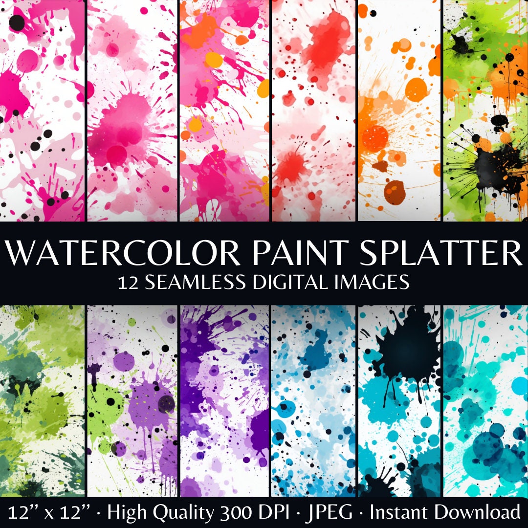 Seamless Watercolor Paint Splatter Digital Paper, Paint Drips Patterns ...