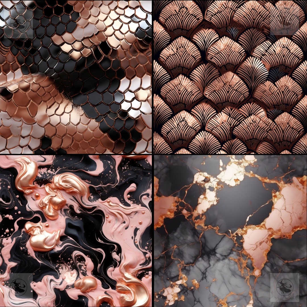 Black Rose Gold Floral Digital Paper: Glam Shimmer Patterns (digital ...