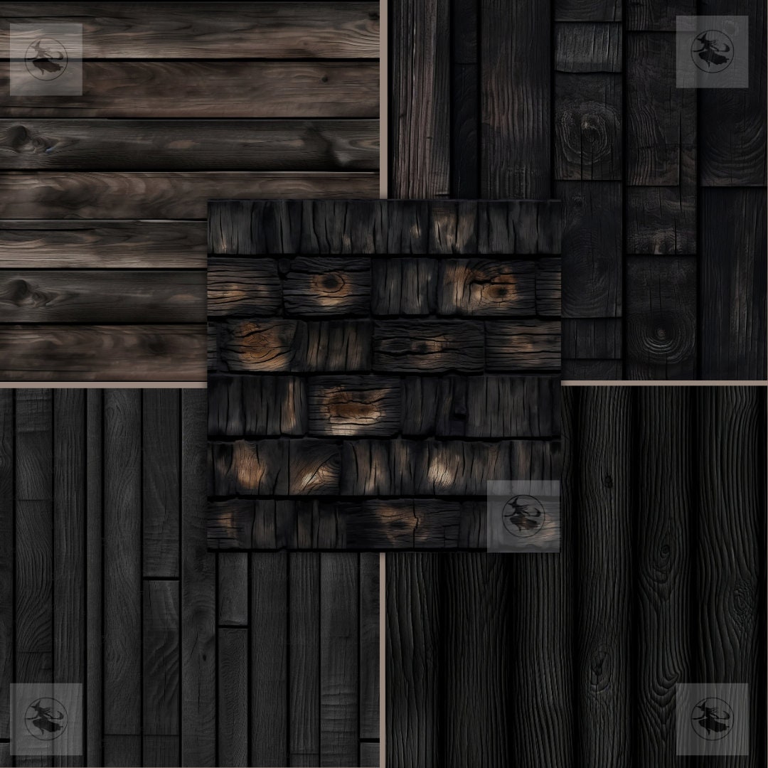 Dark Wood Digital Paper, Seamless Rustic Black Wood Textures Digital ...