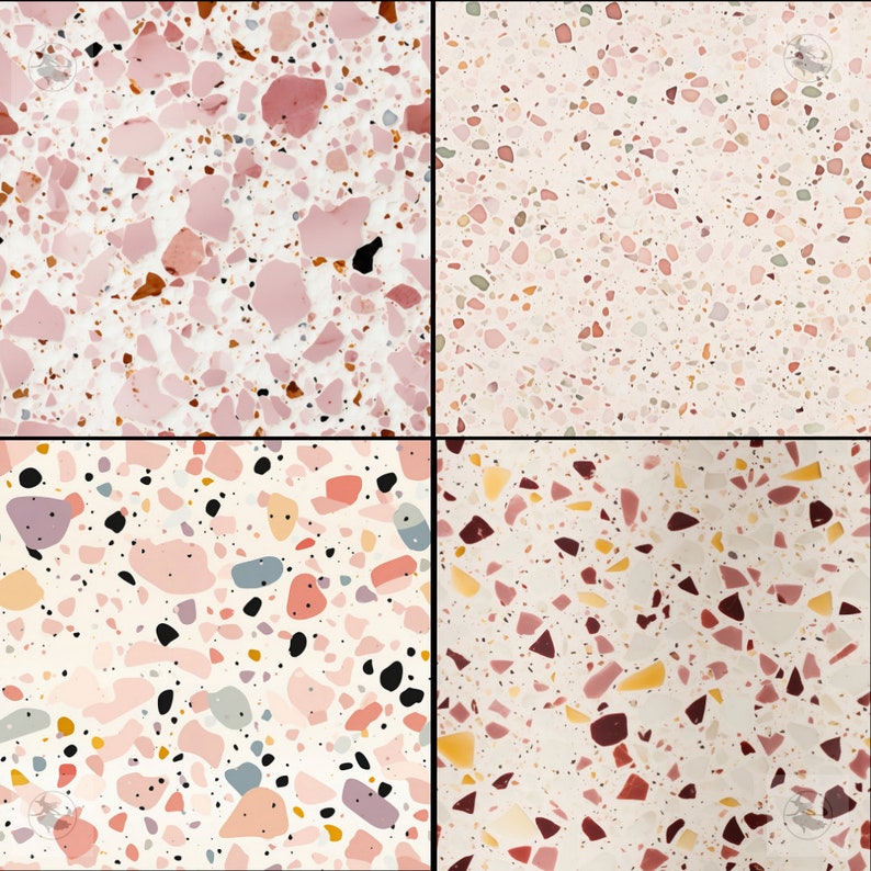 Blush Pink Terrazzo Digital Paper, Seamless Pink Neutral Terrazzo ...