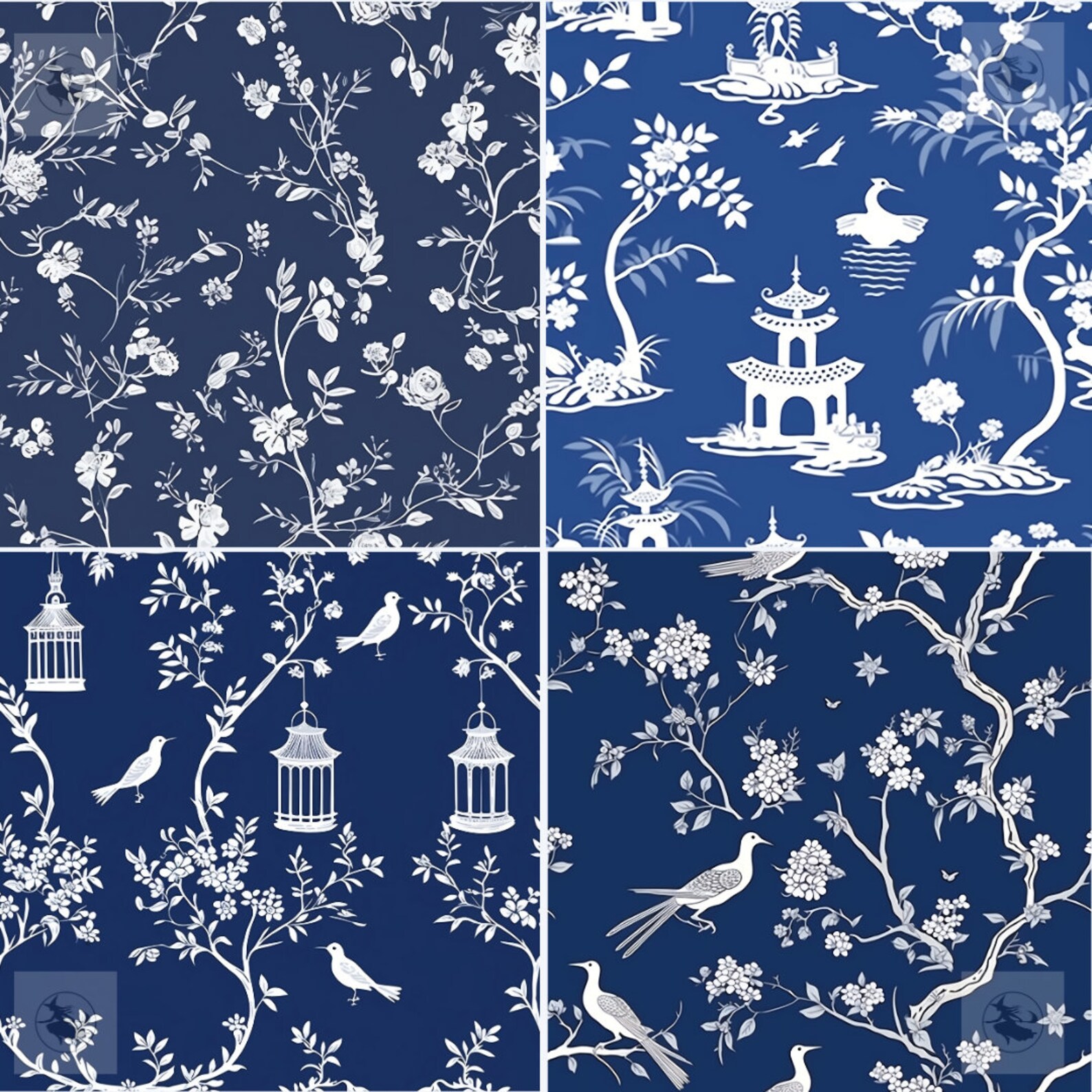Blue Chinoiserie Digital Paper, China Blue White Seamless Pattern ...