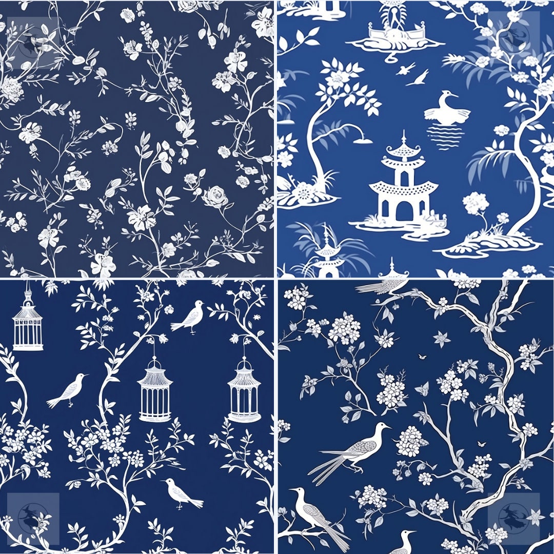 Blue Chinoiserie Digital Paper, China Blue White Seamless Pattern ...