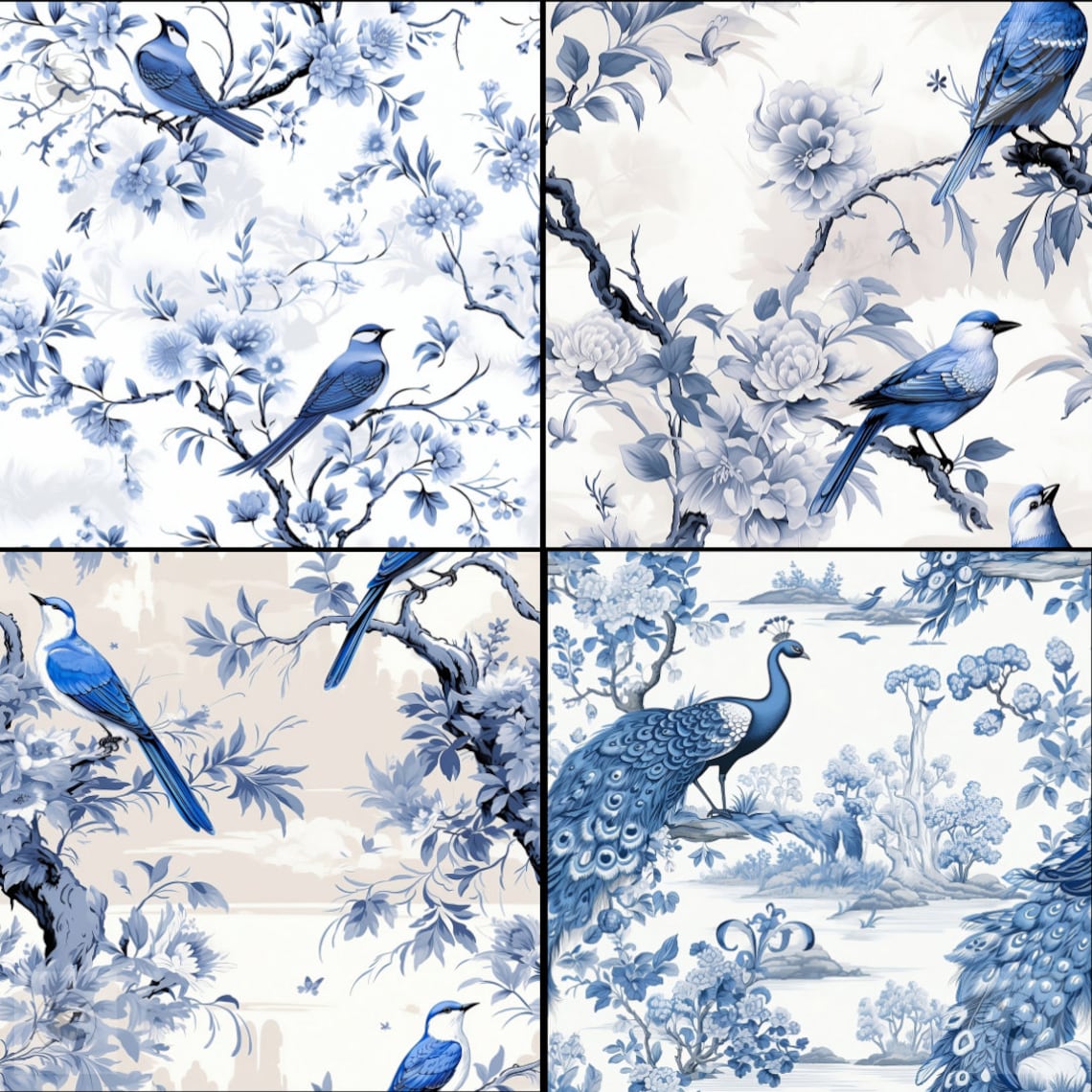 Blue Chinoiserie Toile De Jouy Digital Paper, Seamless French ...