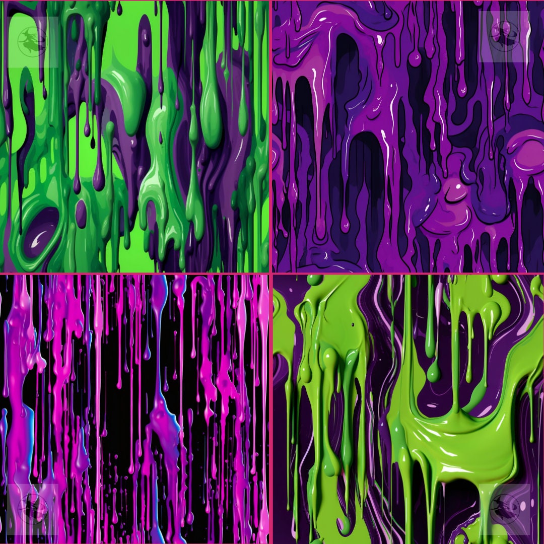 Dripping Paint Digital Paper, Seamless Neon Liquid Paint Drips Pattern ...