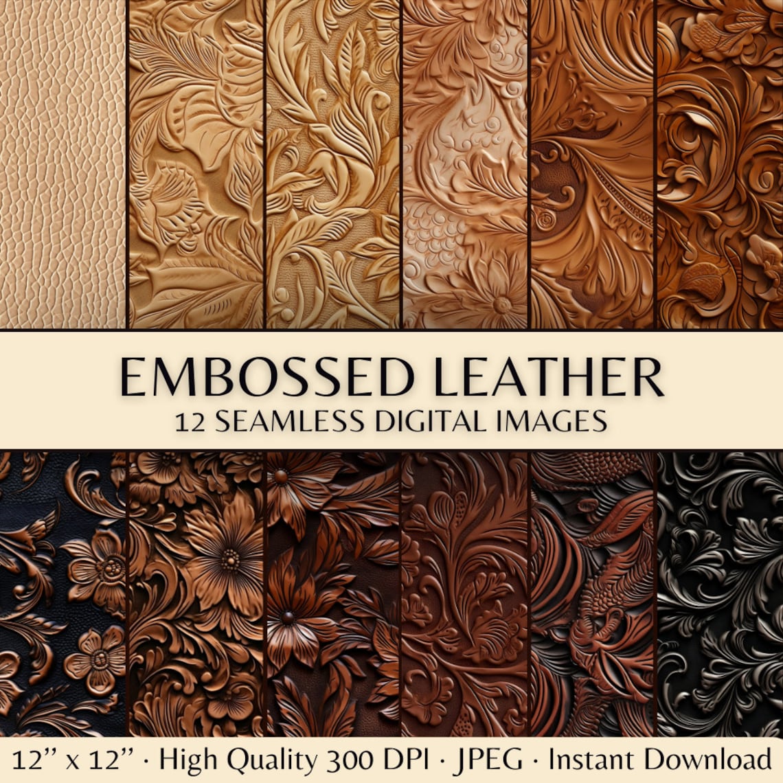 Embossed Leather Digital Paper, Seamless Floral Western Cowgirl Pattern ...