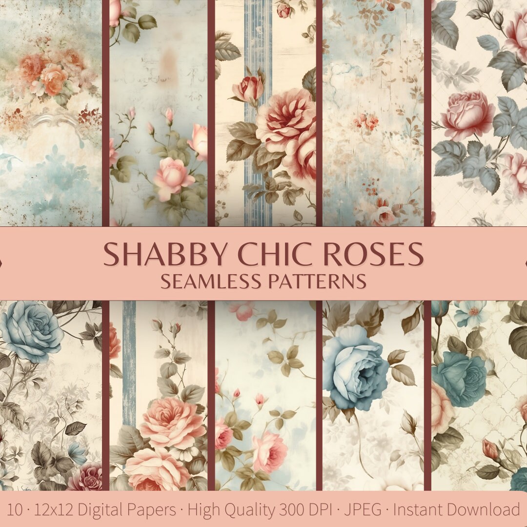 Shabby Chic Roses Digital Paper, Junk Journal Paper, Seamless Vintage ...