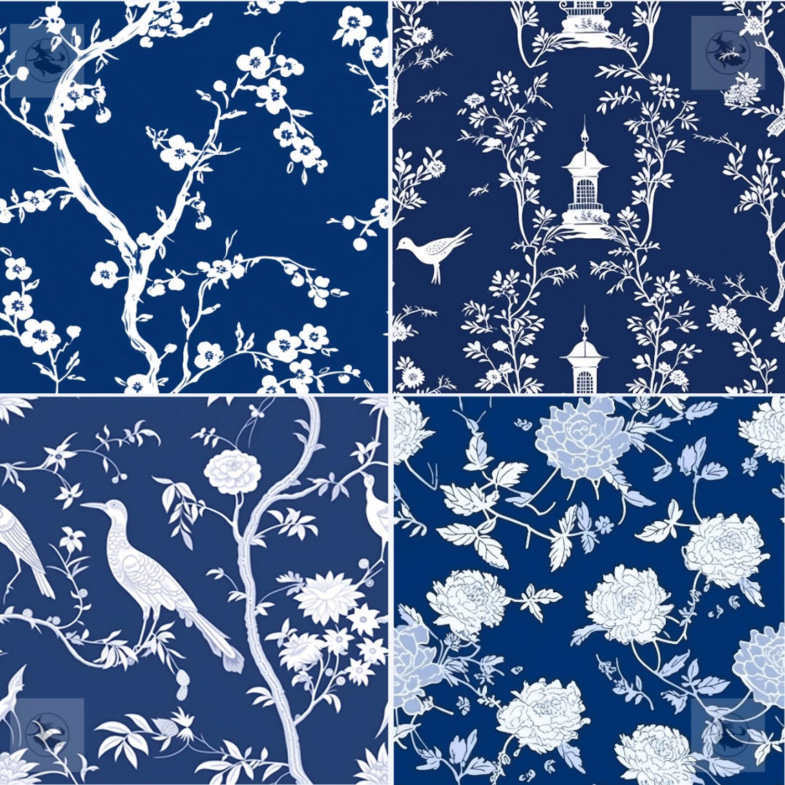 Blue Chinoiserie Digital Paper, China Blue White Seamless Pattern ...