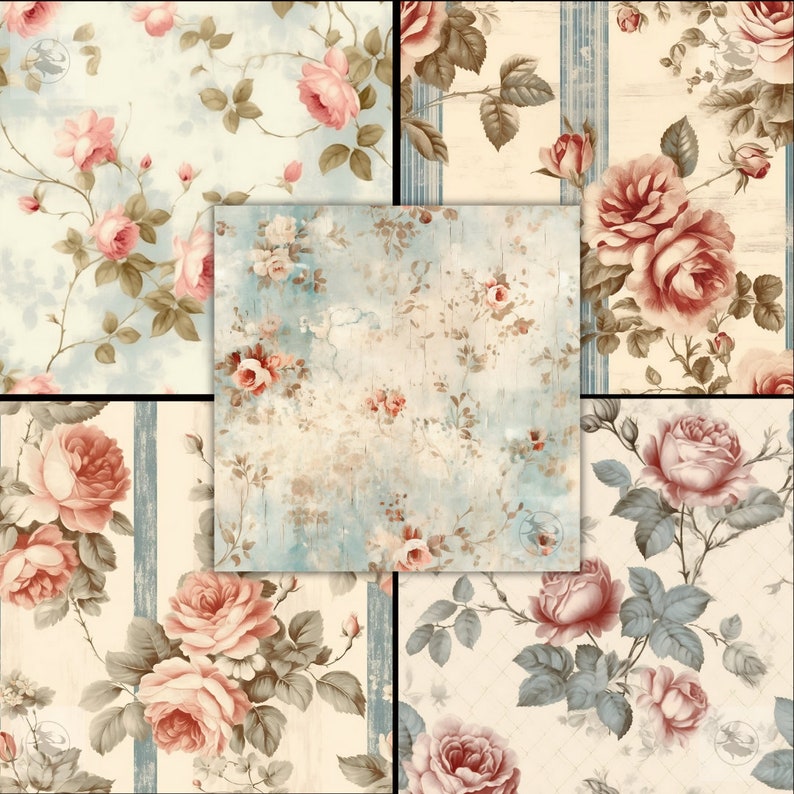 Shabby Chic Roses Digital Paper, Junk Journal Paper, Seamless Vintage ...