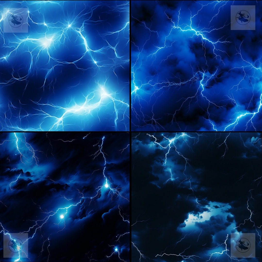 Blue Lightning Thunder Storm Digital Paper, Seamless Lightning Bolts ...
